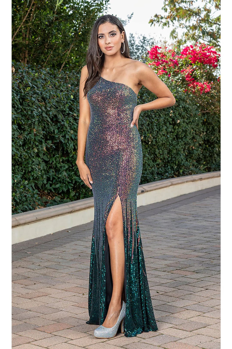 Dancing Queen Dresses DQ-22-4300 Sequin One-Shoulder Long Prom Dress