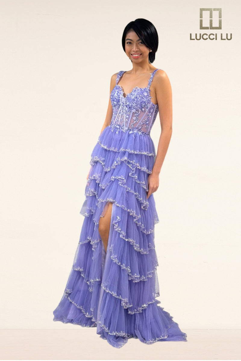 Off Shoulder Tiered A-line Slit Gown by Lucci Lu 1432 | Lucci Lu 1432 Dress