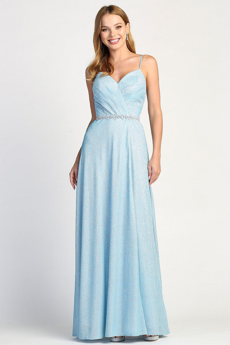 Adora Design 3028 Metallic Glitter Pleated Long Formal Prom Dress ...
