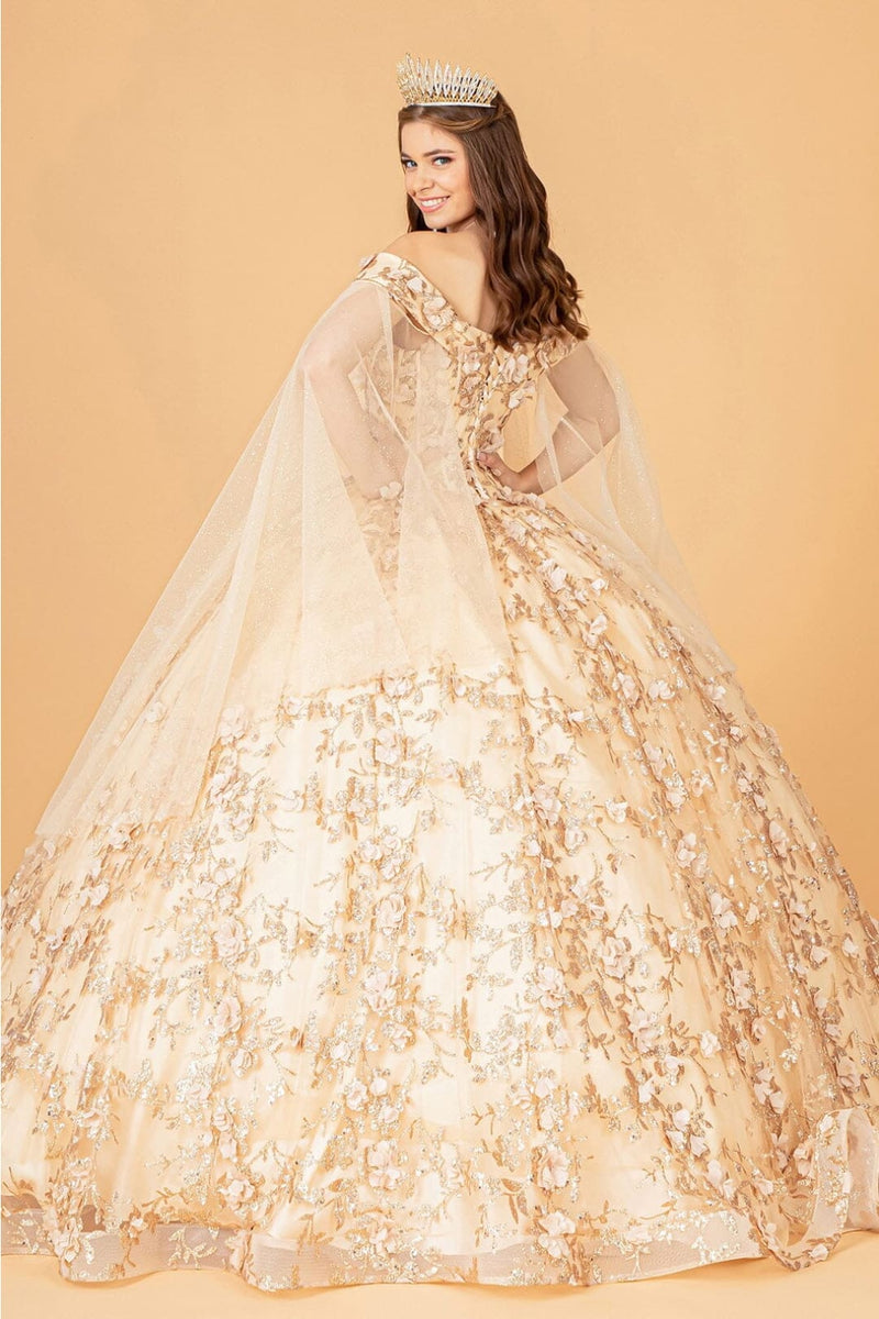 Cape Sleeve Ball Gown Off the Shoulder Quinceanera Dress by Elizabeth