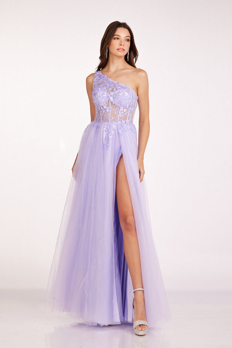 Abby Paris 90234 One Shoulder Glitter Tulle A-Line Gown | Formal Dress ...