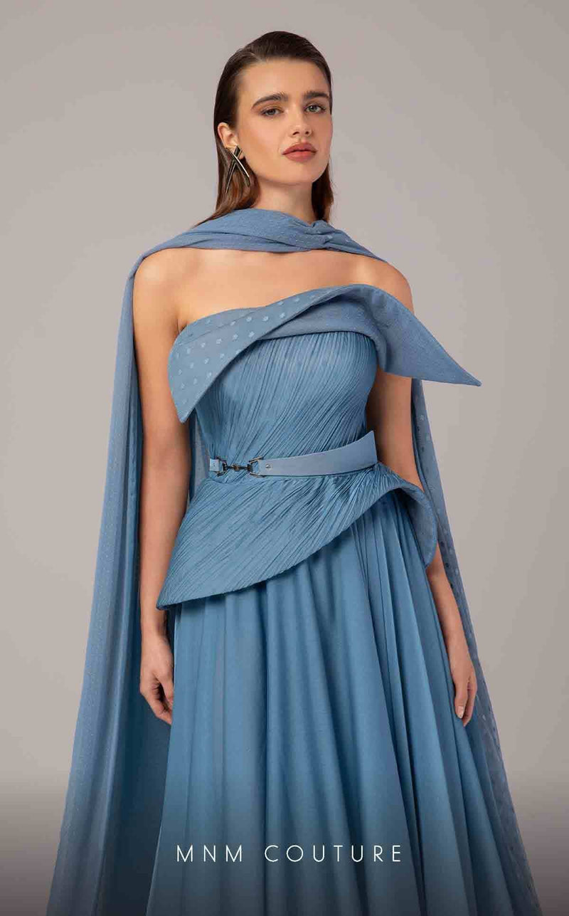 MNM Couture E0096 Blue Strapless Evening Gown – Size 4 Formal Dress