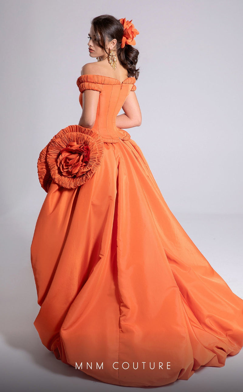 Fouad Sarkis F02913 Orange Off-Shoulder Gown | MNM Couture