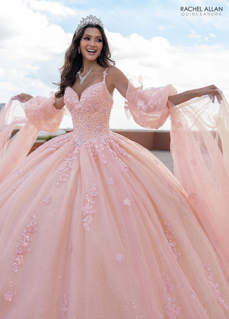 Rachel Allan RQ1133 Cape Sleeve Quinceanera Dress | FormalDressShops