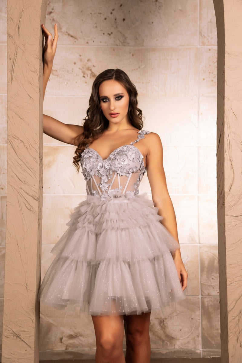 Silver Graduation Dress | Commencement Ceremony Party Outfit by MQ2097