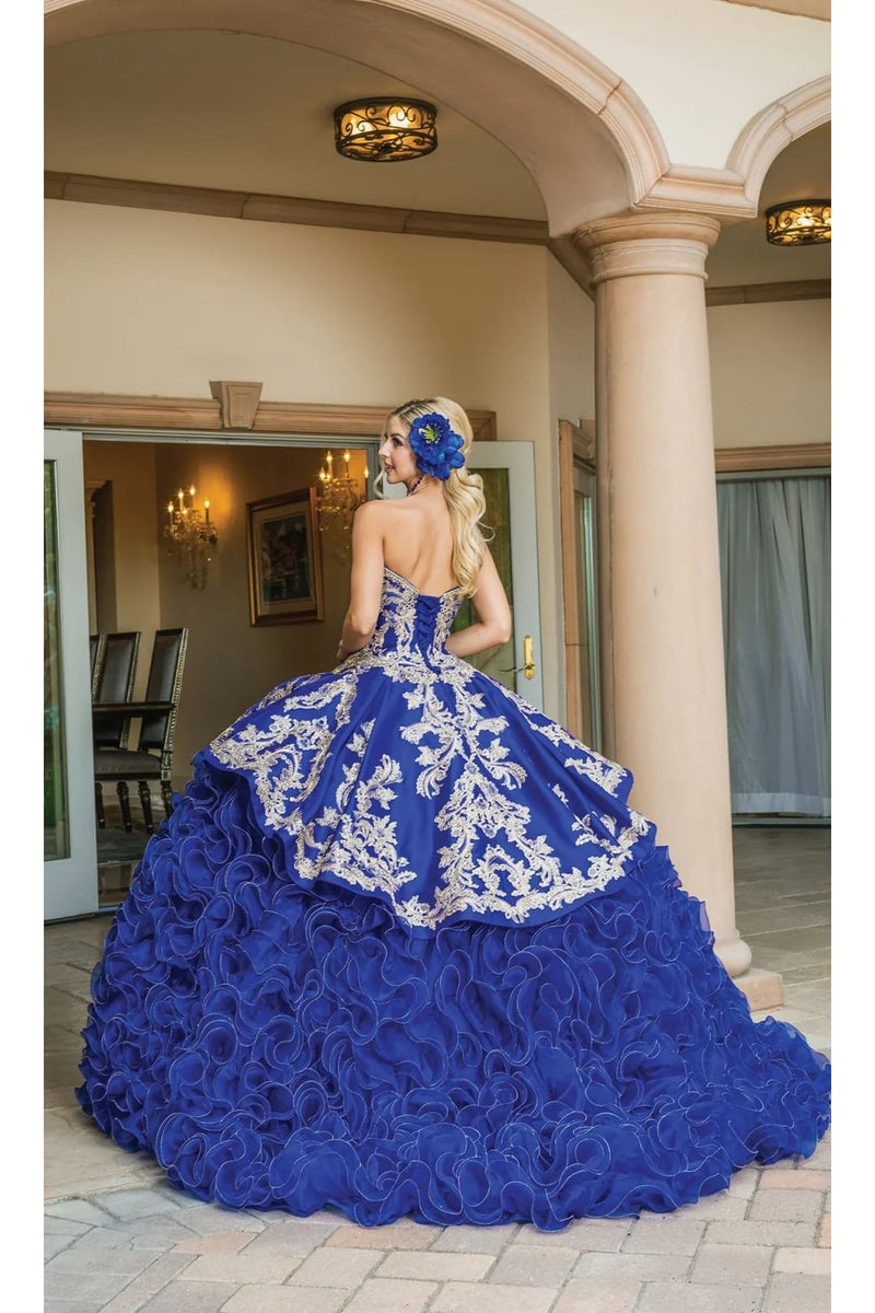 Blue And Gold Quinceanera Dresses | Ball Gown by DQ-1634