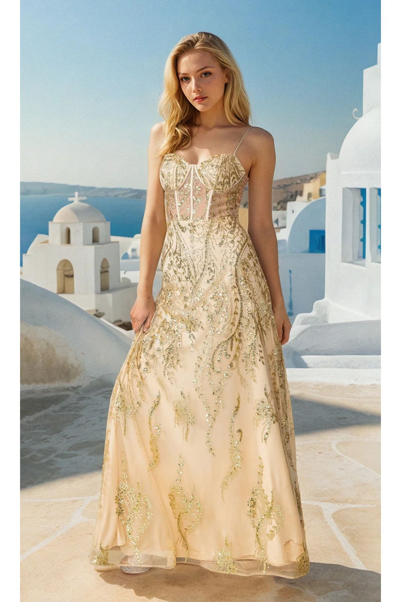 Dancing Queen Dresses DQ-4359 Glitter-Print Long Prom Dress