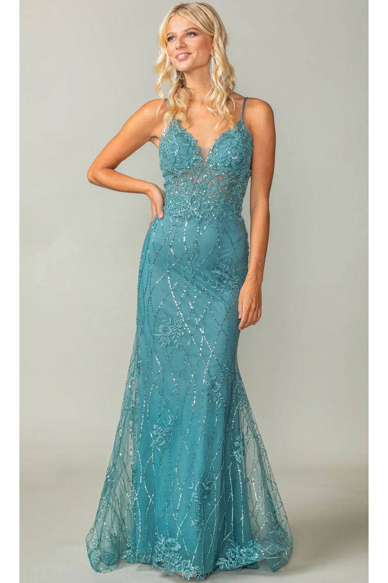 Dancing Queen Dresses DQ-4371 Sequin-Print Long Prom Dress