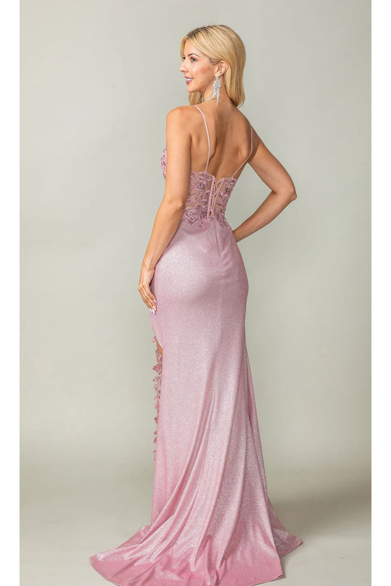 Dancing Queen Dresses DQ-4377 Draped Long Glitter Prom Dress