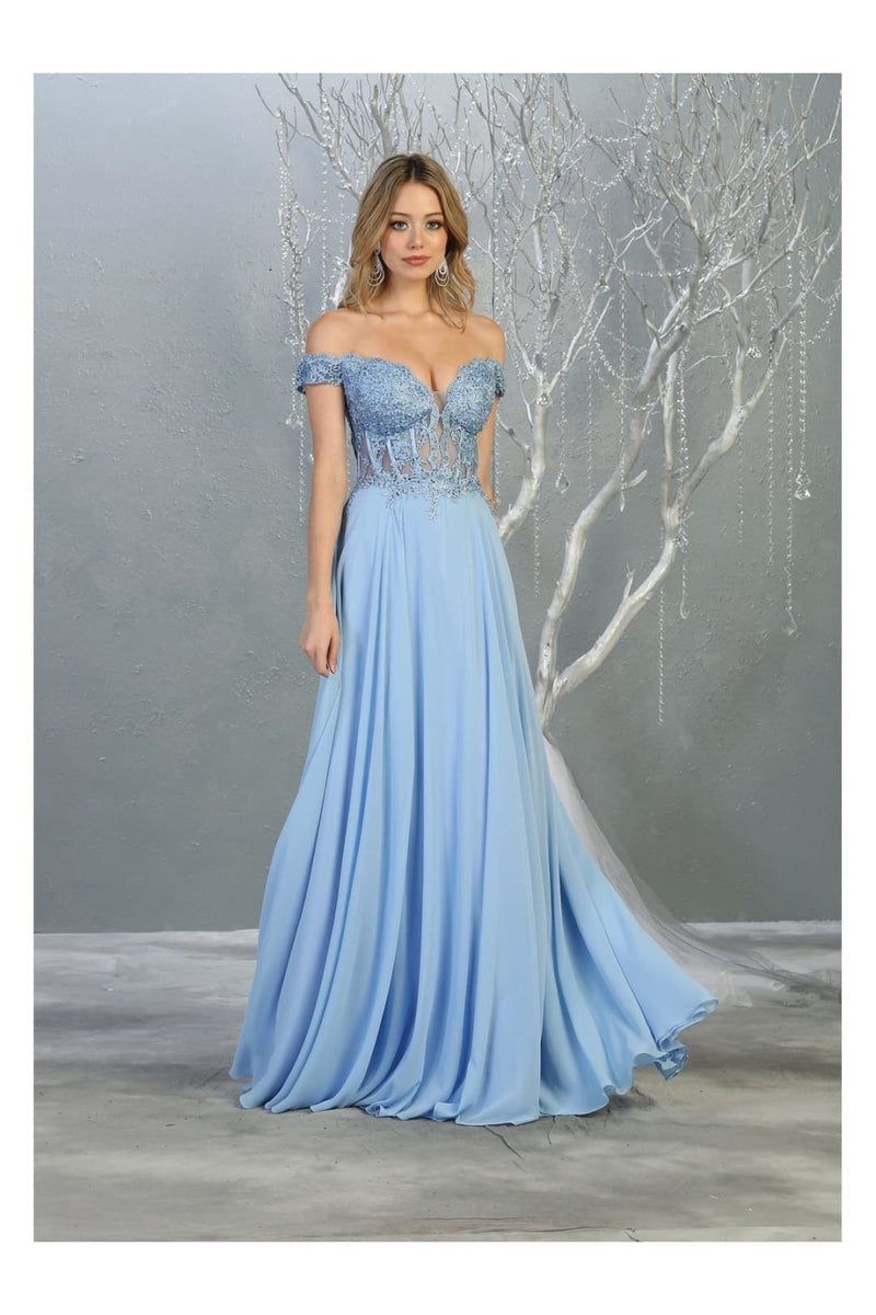 Peri Blue Bridesmaid Dresses-Inexpensive Chiffon Off Shoulder MQ1714