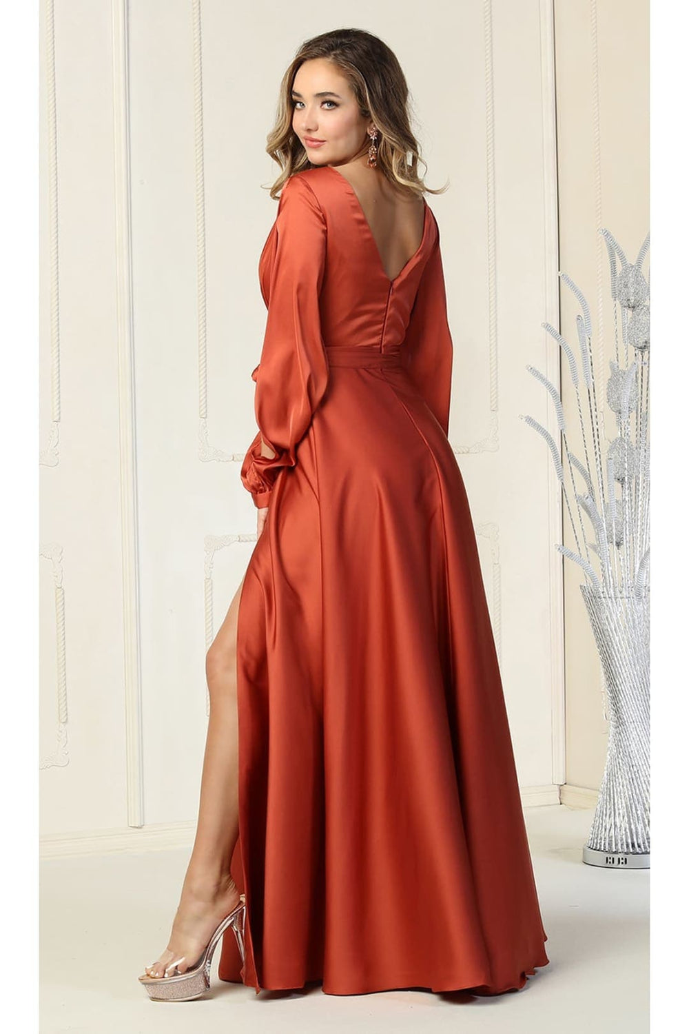 May Queen Long Sleeve Simple Evening Gown MQ1857 | Formal Dress Shops