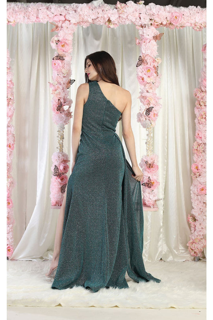 May Queen One Shoulder Prom Gown w Side Cape MQ1976 | FormalDressShops