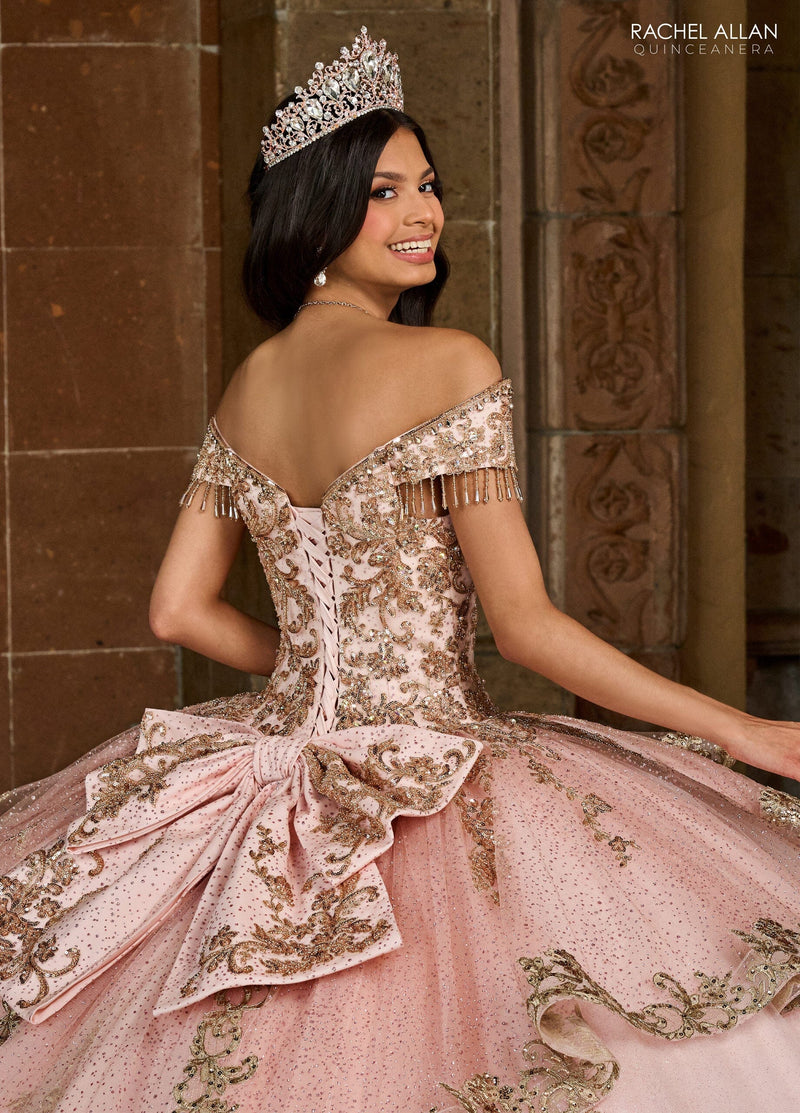 Rachel Allan RQ3129 Off Shoulder Fringe Quinceanera Dress ...