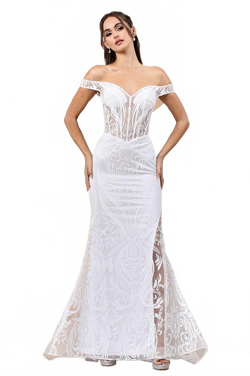 Adora Design 3168 Off Shoulder Glitter Print Mermaid Wedding Dress ...