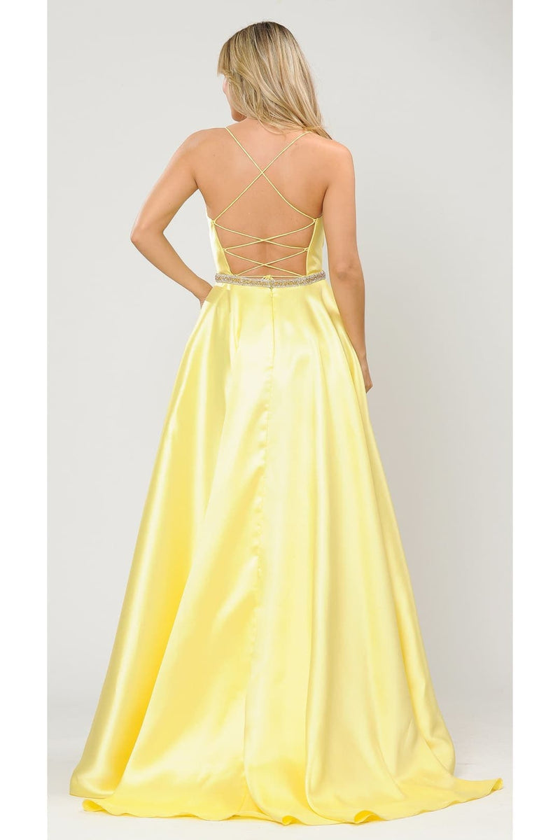 Poly USA 8684Y Exposed Back Long Yellow Prom Dress | FormalDressShops