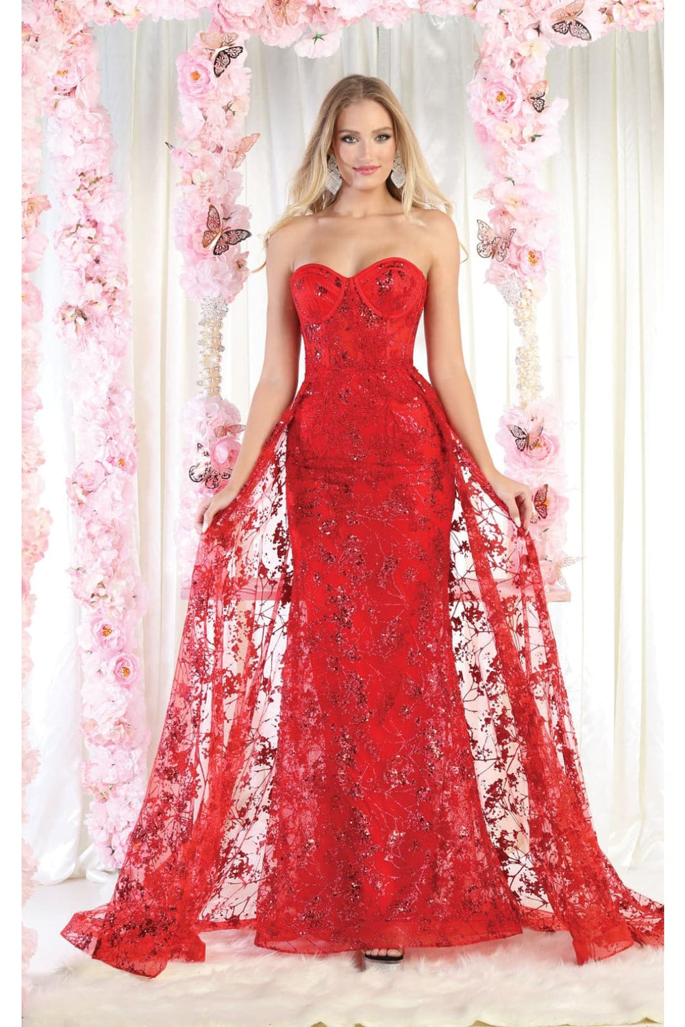 May Queen MQ1837 Strapless Glitter Corset Bone Red Carpet Long Gown