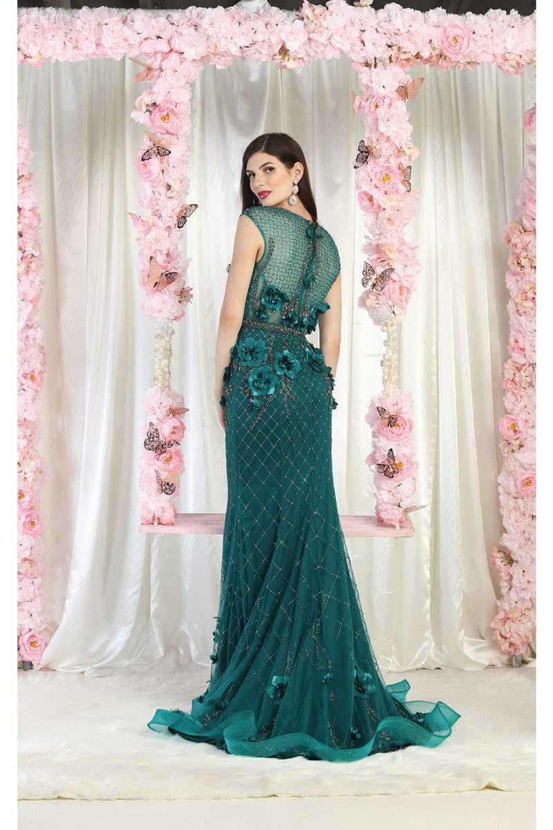 Royal Queen V-Neck 3D Floral Evening Dress RQ7951 | Formal Dress Shops
