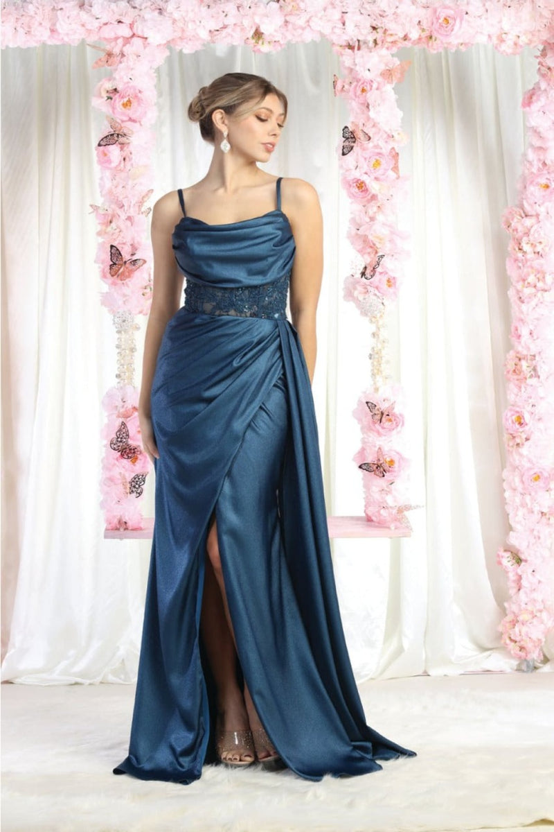 Royal Queen RQ8020 Sheer Side Sash Evening Gown | Formal Dress Shops