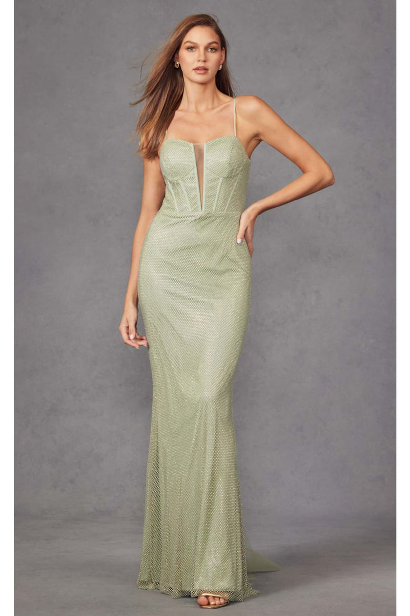Sleeveless Beaded Net Mesh Mermaid Gown by Juliet JT2470S